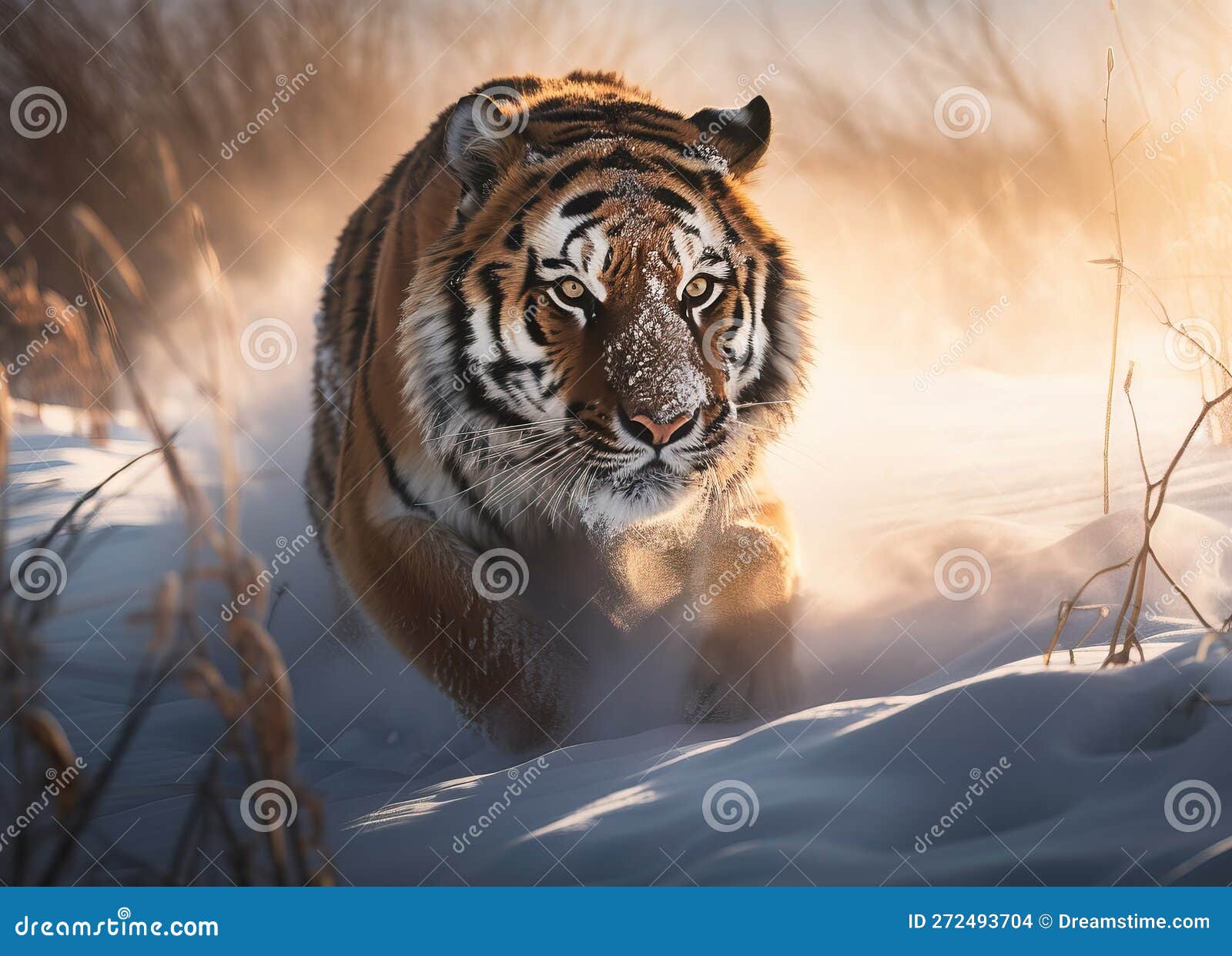 Amur Tiger Running In The Snow.. AI Generated Illustration Stock ...