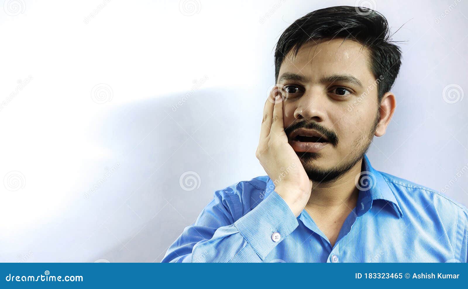 Amused Man Kept Hand on Right Cheek Stock Image - Image of aged, senior ...