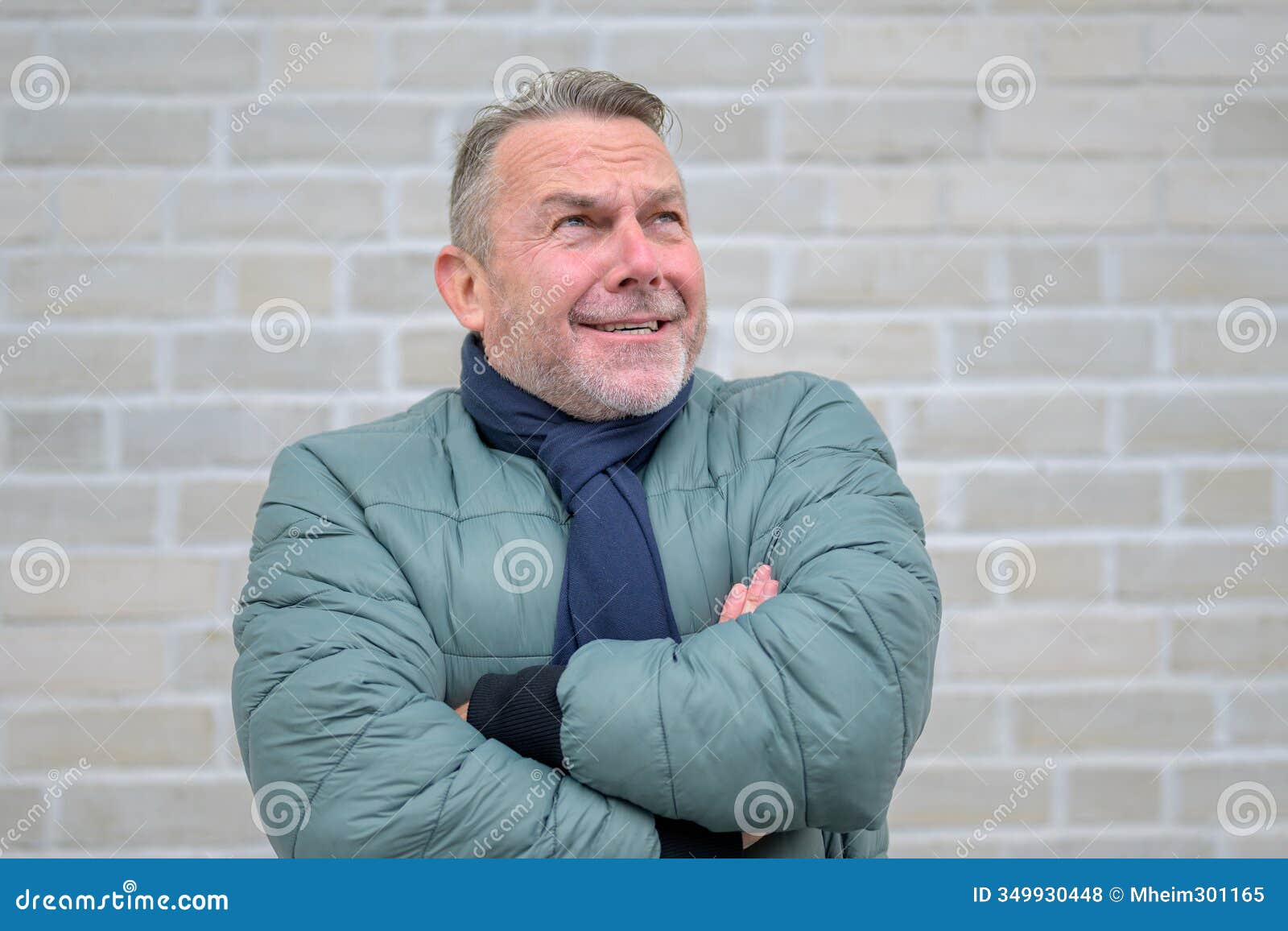 Amused Man Looking Upwards stock photo. Image of look - 349930448