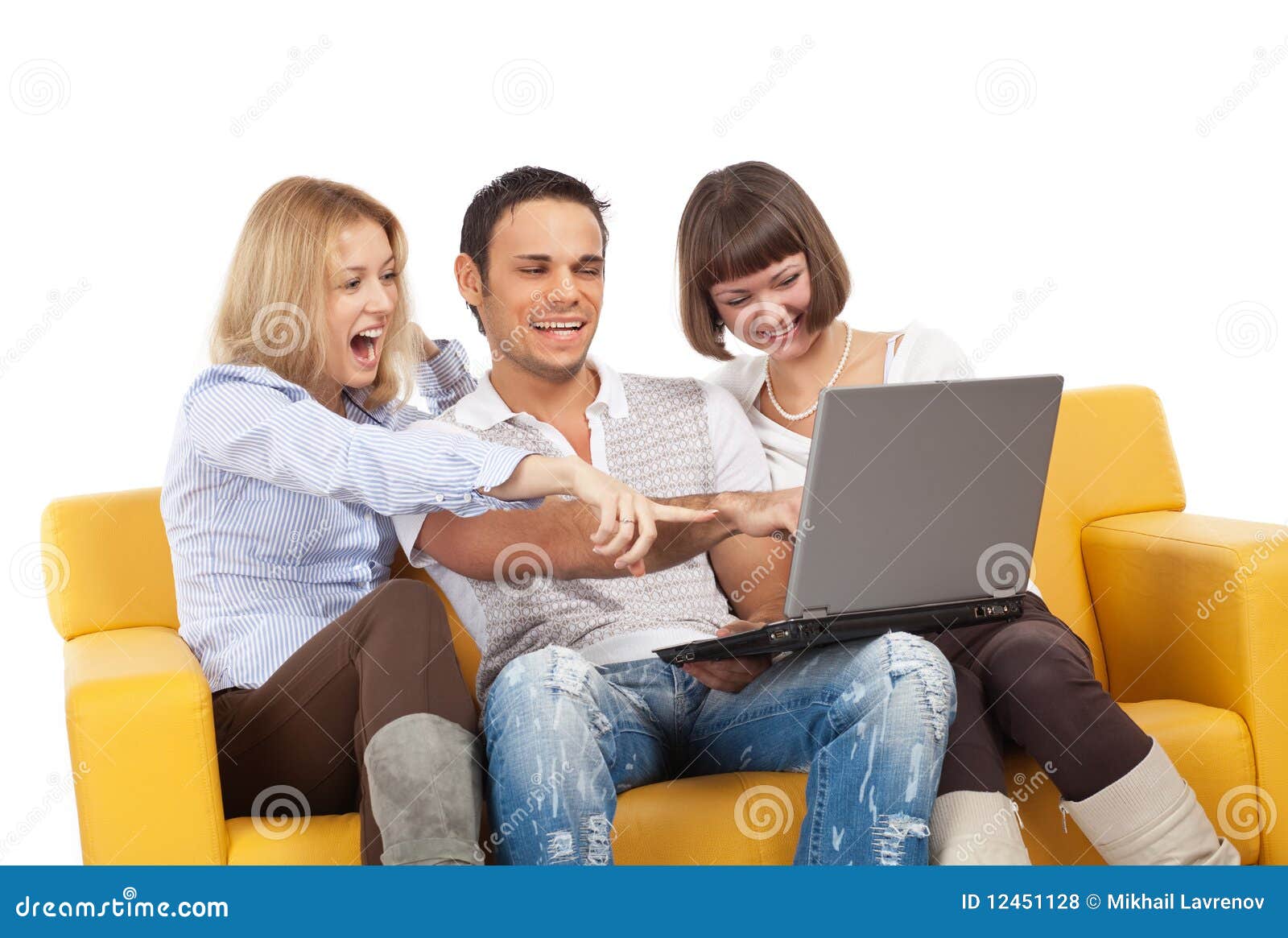 Amused young people stock photo. Image of couch, chap - 12451128