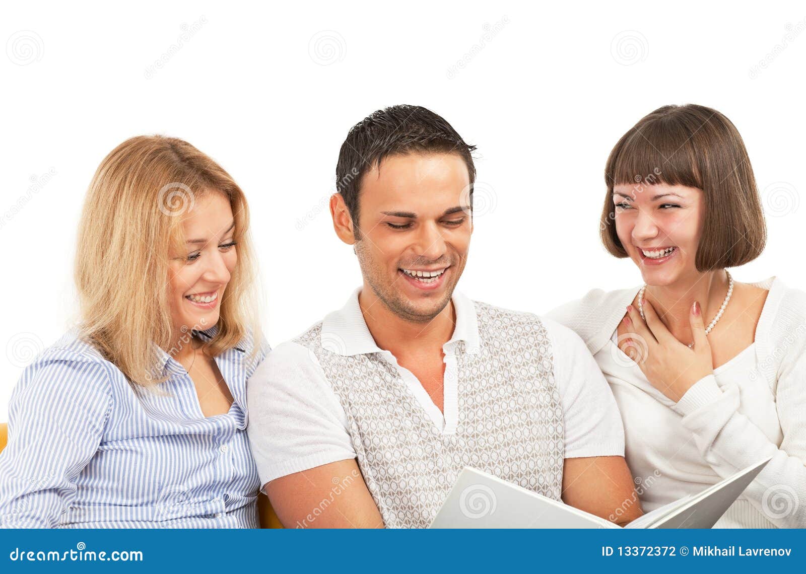 Amused Young People with Book Stock Photo - Image of female, book: 13372372