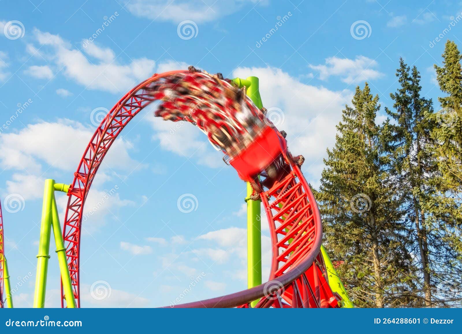 Amusement Cart Makes Circular Loops Upside Down and Turns Sharply Out ...