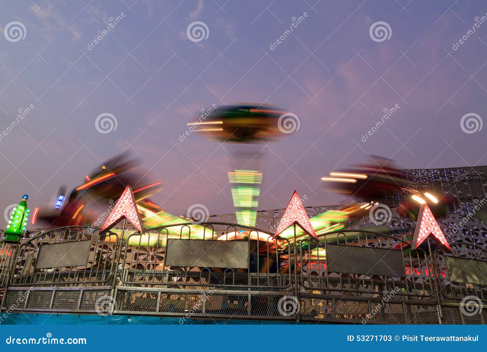 Amusement Machine in Theme Park at Twilight Stock Image - Image of ...