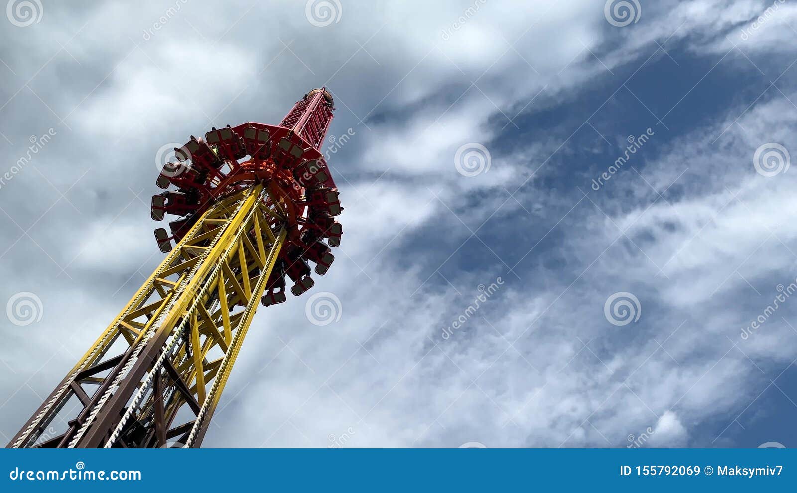 Amusement Park, Attraction with Free Fall Tower. Stock Video - Video of ...