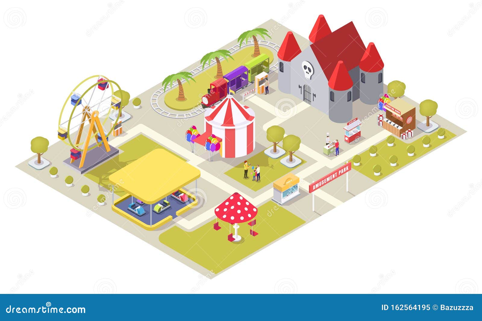 Amusement Park Attractions Vector Flat Isometric Illustration Stock ...