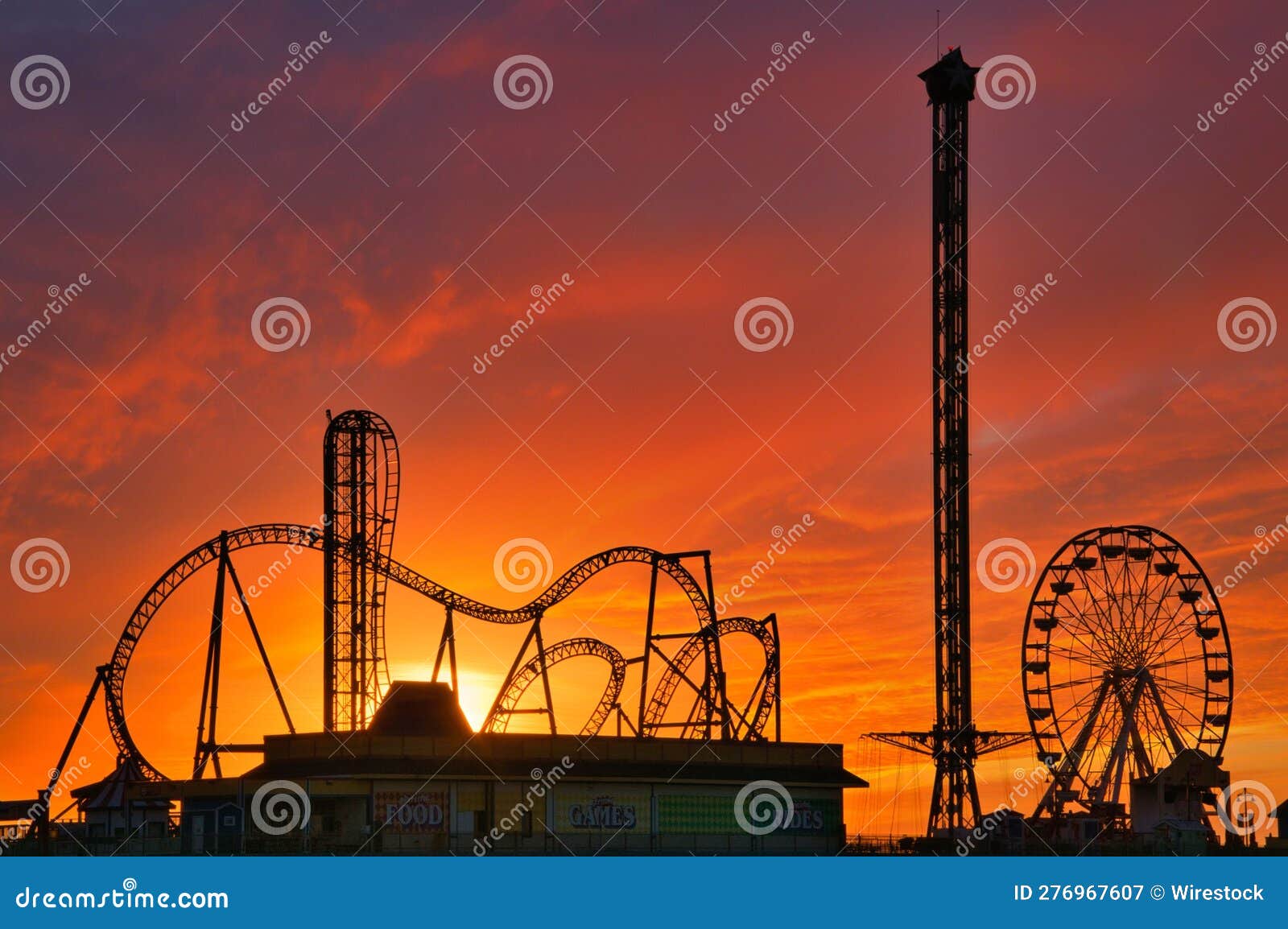 Amusement Park on the Beach at Sunset Stock Image - Image of fast ...
