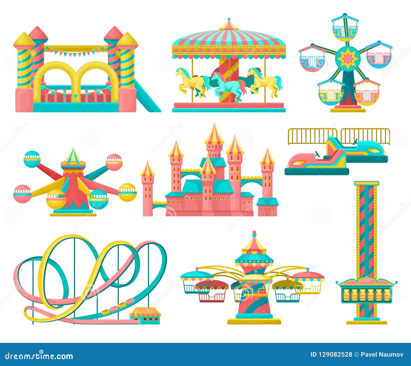 Inflatable Trampoline Vector. Playground Toy. Castle, Tower. Park ... Inflatable Trampoline Vector. Playground Toy. Castle, Tower. Park ...