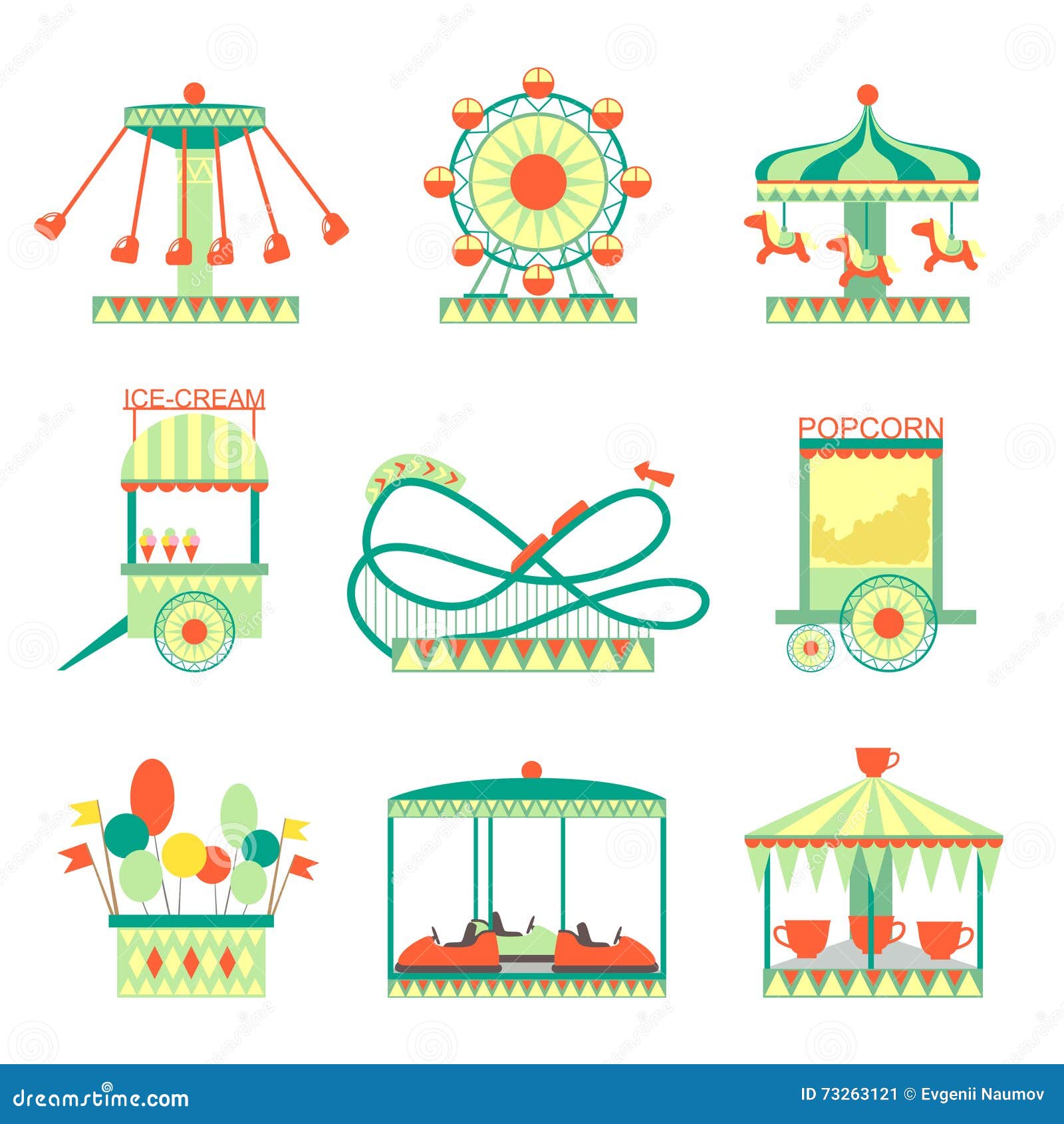 Amusement Park Elements Set Stock Vector - Illustration of adrenaline ...
