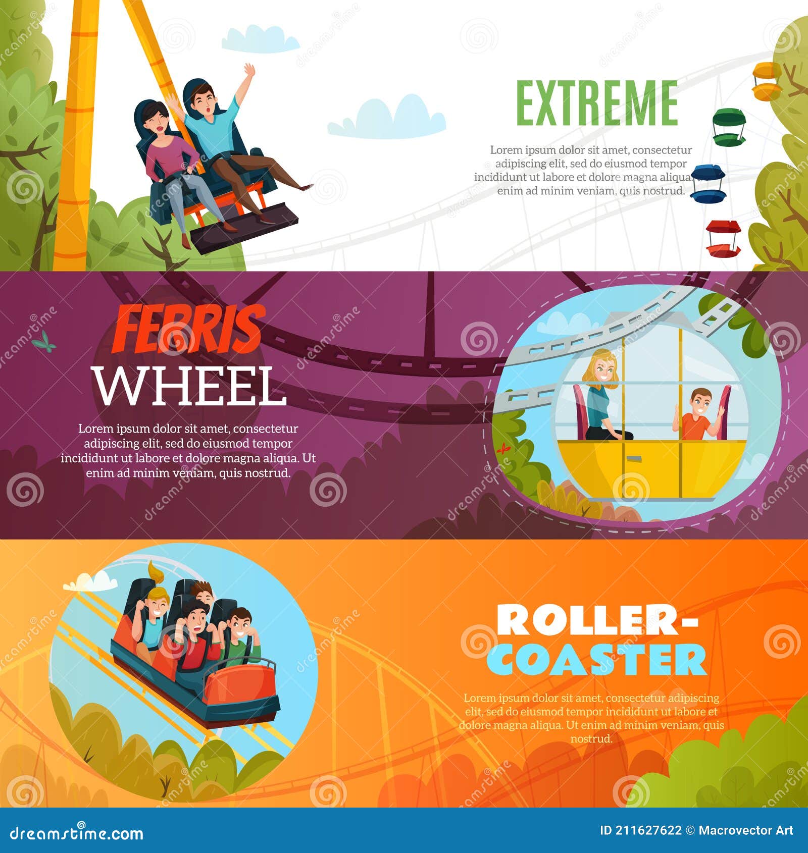 Amusement Park Horizontal Banners Stock Vector - Illustration of ...