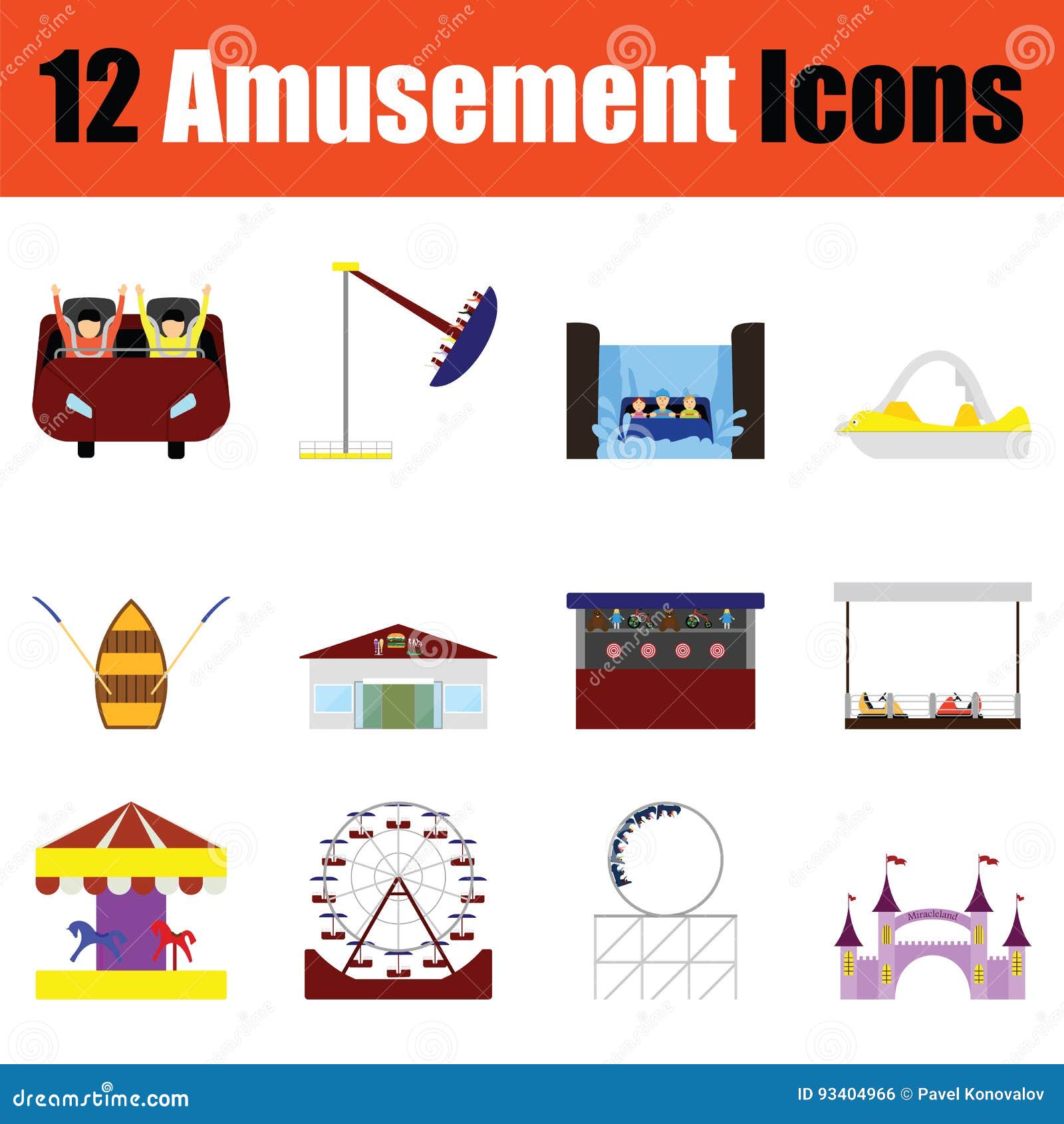 Amusement park icon set stock vector. Illustration of isolated - 93404966