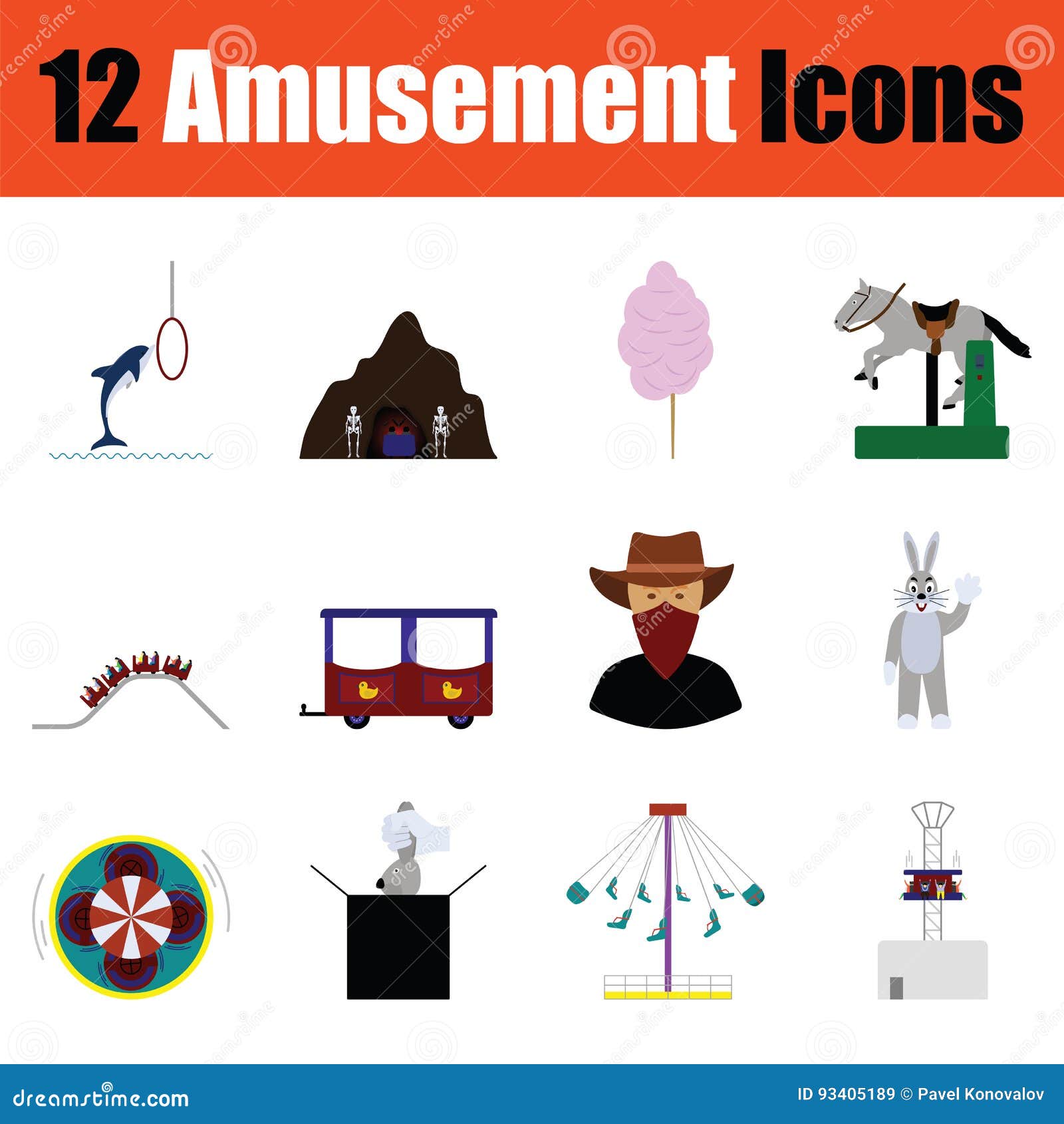 Amusement park icon set stock vector. Illustration of rabbit - 93405189