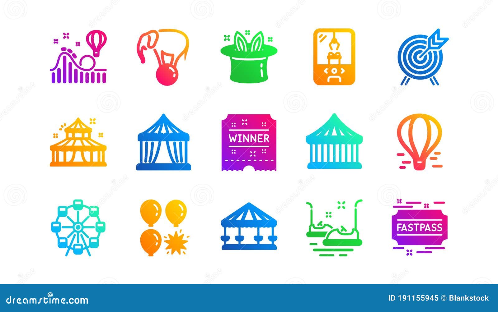 Amusement Park Icons. Carousel, Roller Coaster and Circus. Classic Icon ...