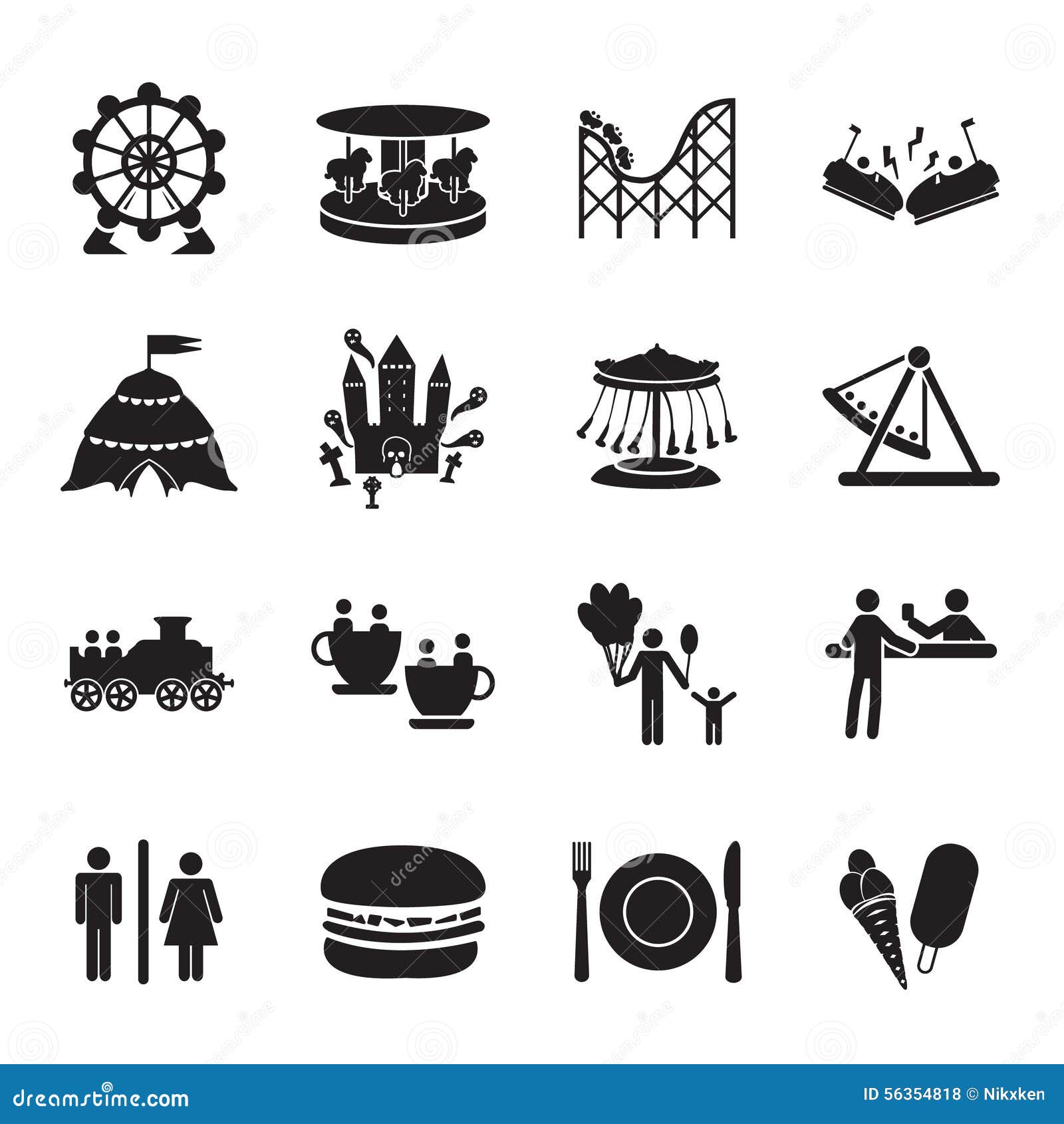 Amusement park icons set stock vector. Illustration of black - 56354818