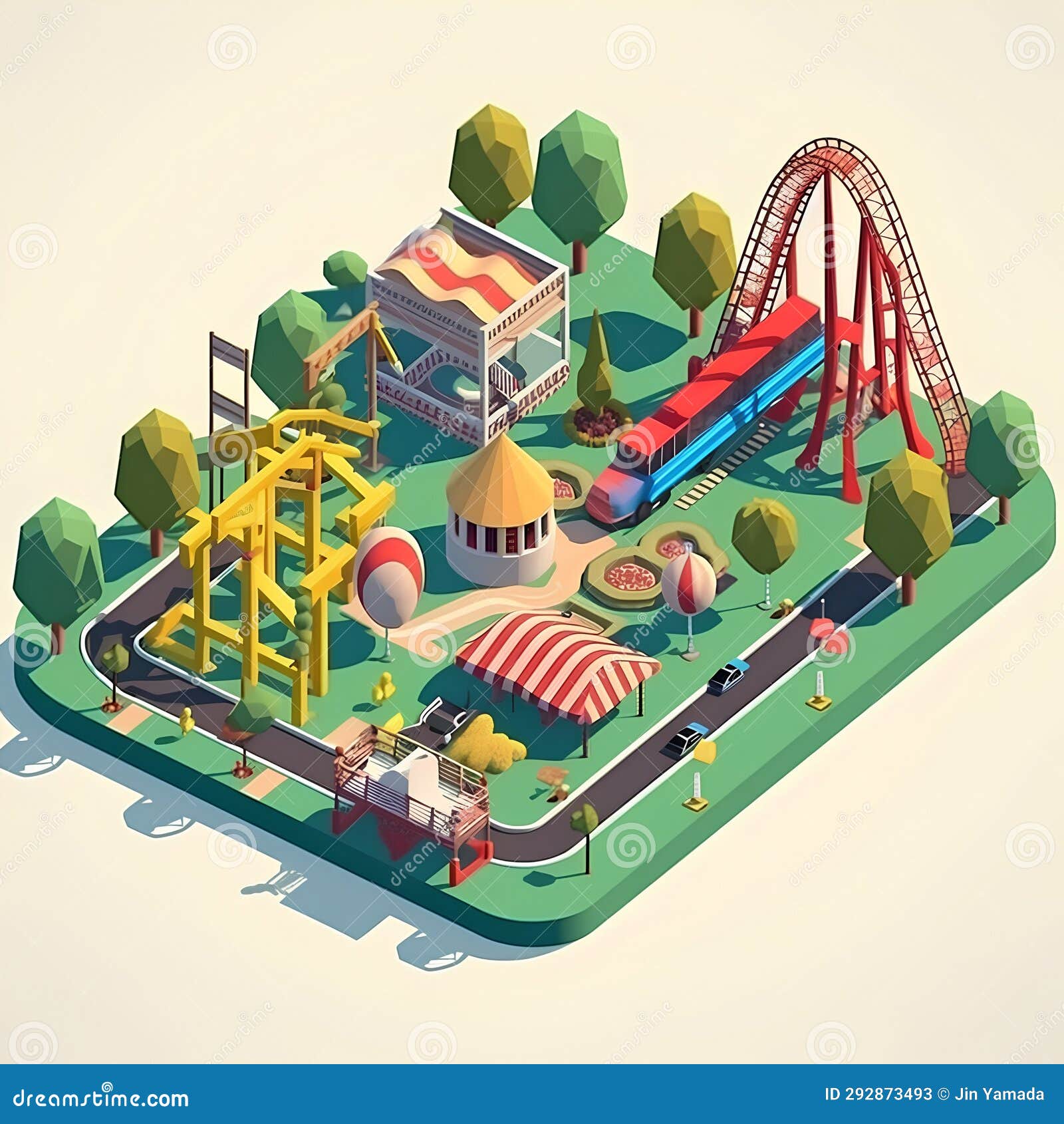 Amusement Park Isometric Composition with Roller Coaster and Amusement ...