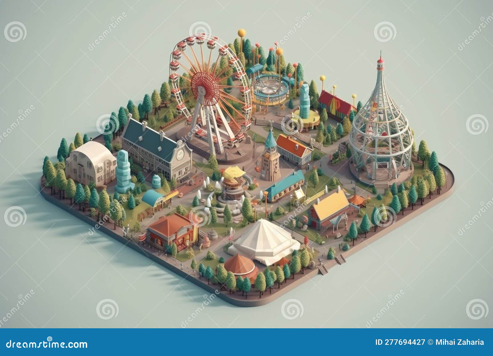 Amusement Park. Isometric View. Generative AI Stock Illustration ...