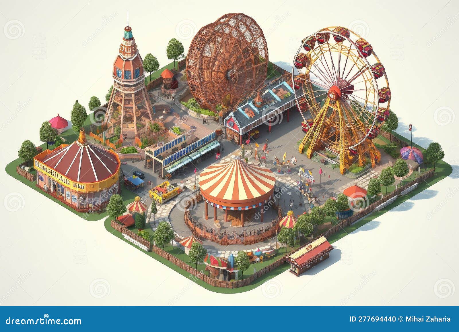 Amusement Park. Isometric View. Generative AI Stock Illustration ...