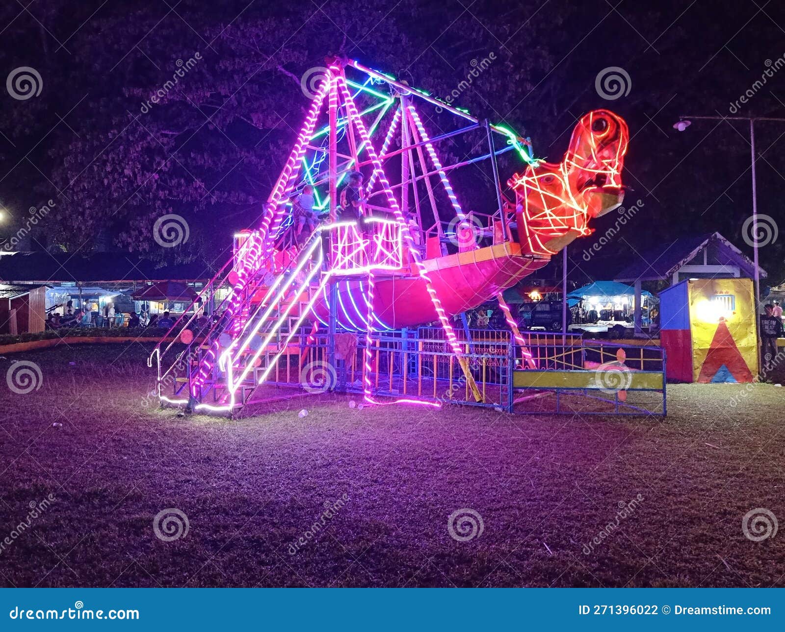 Amusement Park at Night Empty of Visitors Stock Photo - Image of ...
