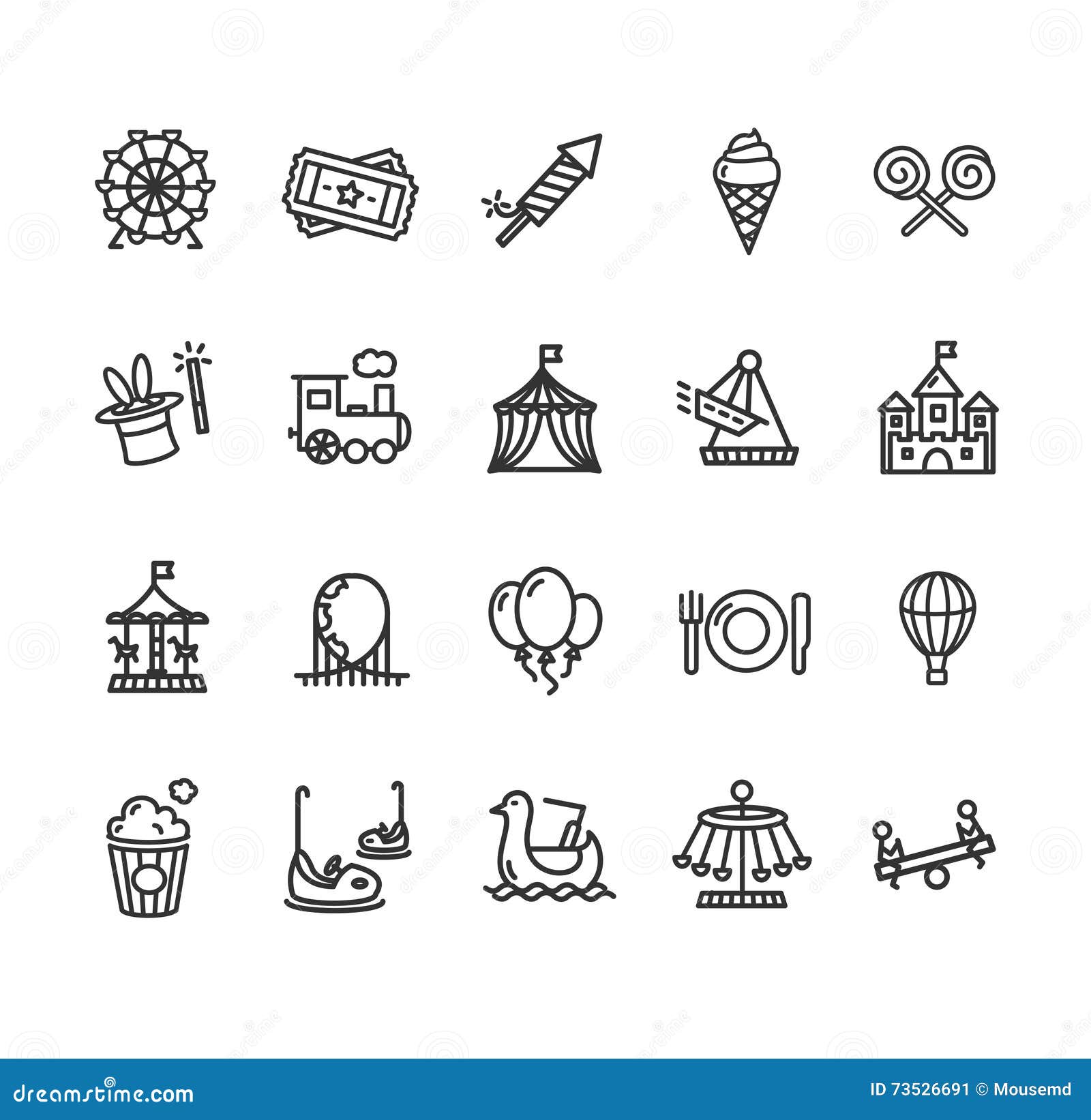 Amusement Park Outline Icon Set. Vector | CartoonDealer.com #73526691
