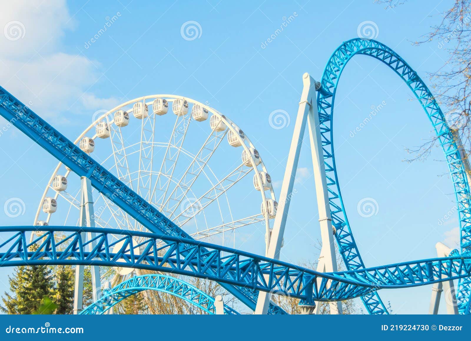 Amusement Park Rides, Ferris Wheel Roller Coaster Stock Photo - Image ...