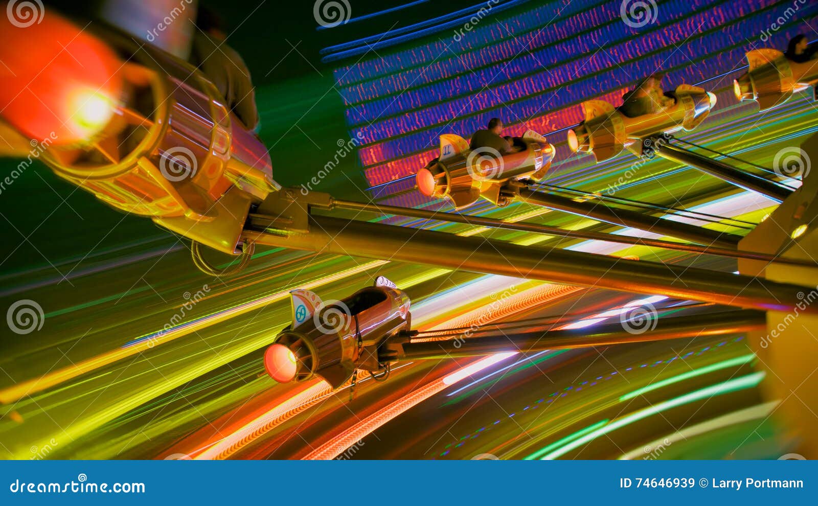Amusement Park Rocket Ride at Night Stock Image - Image of movement ...