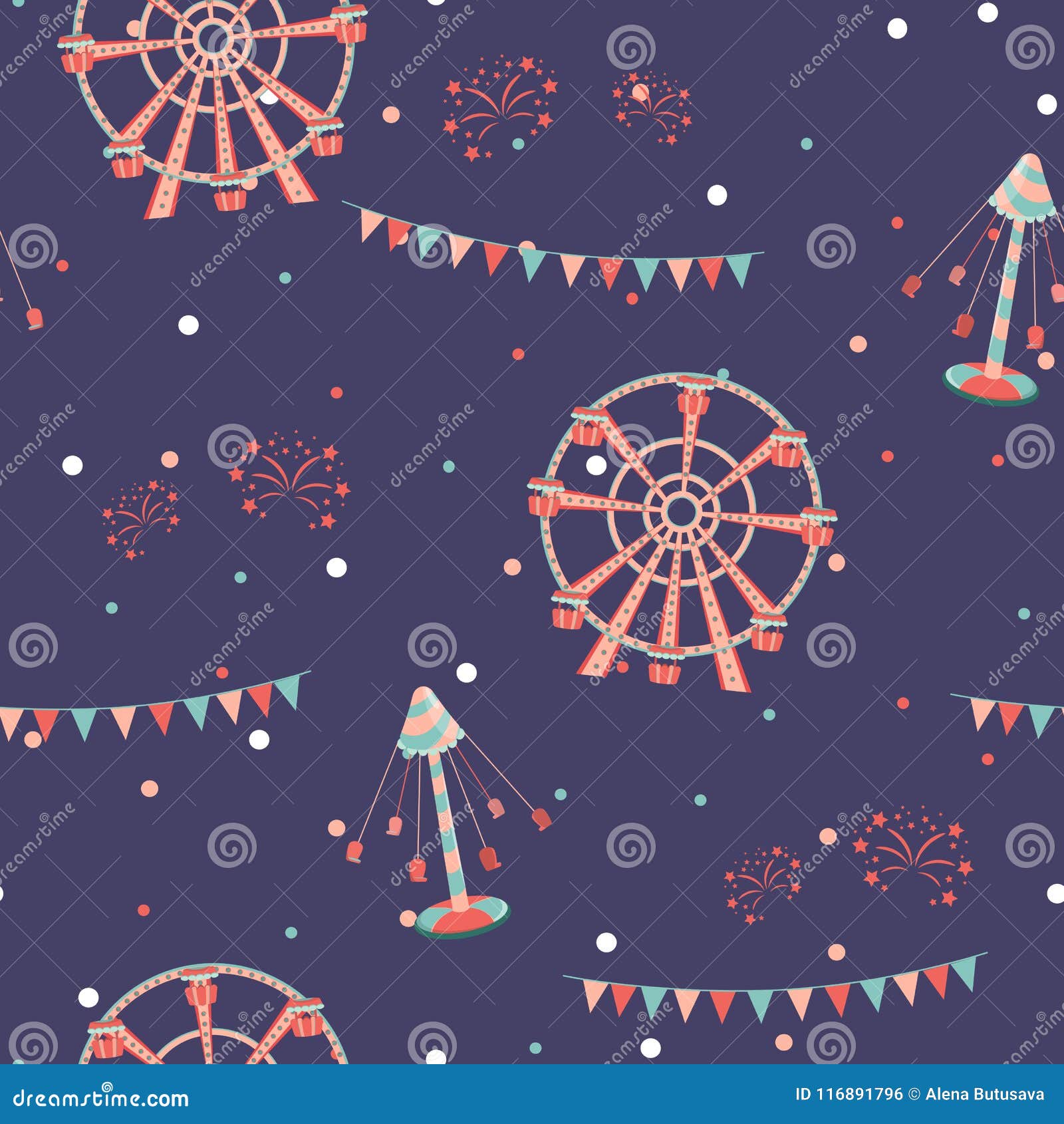 Amusement Park Seamless Pattern Stock Illustration - Illustration of ...