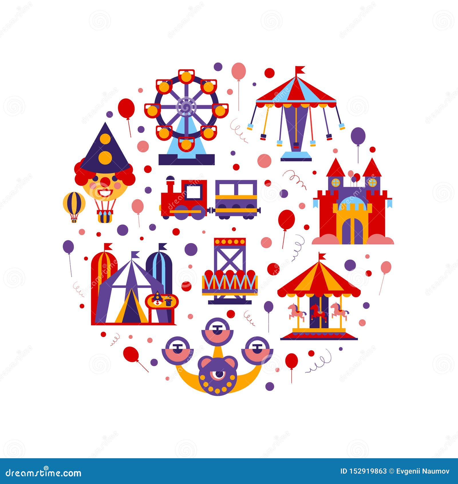 Amusement Park Seamless Pattern of Round Shape, Childish Style Design ...
