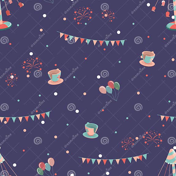 Amusement Park Seamless Pattern with Swing Cups and Carousel. Stock ...