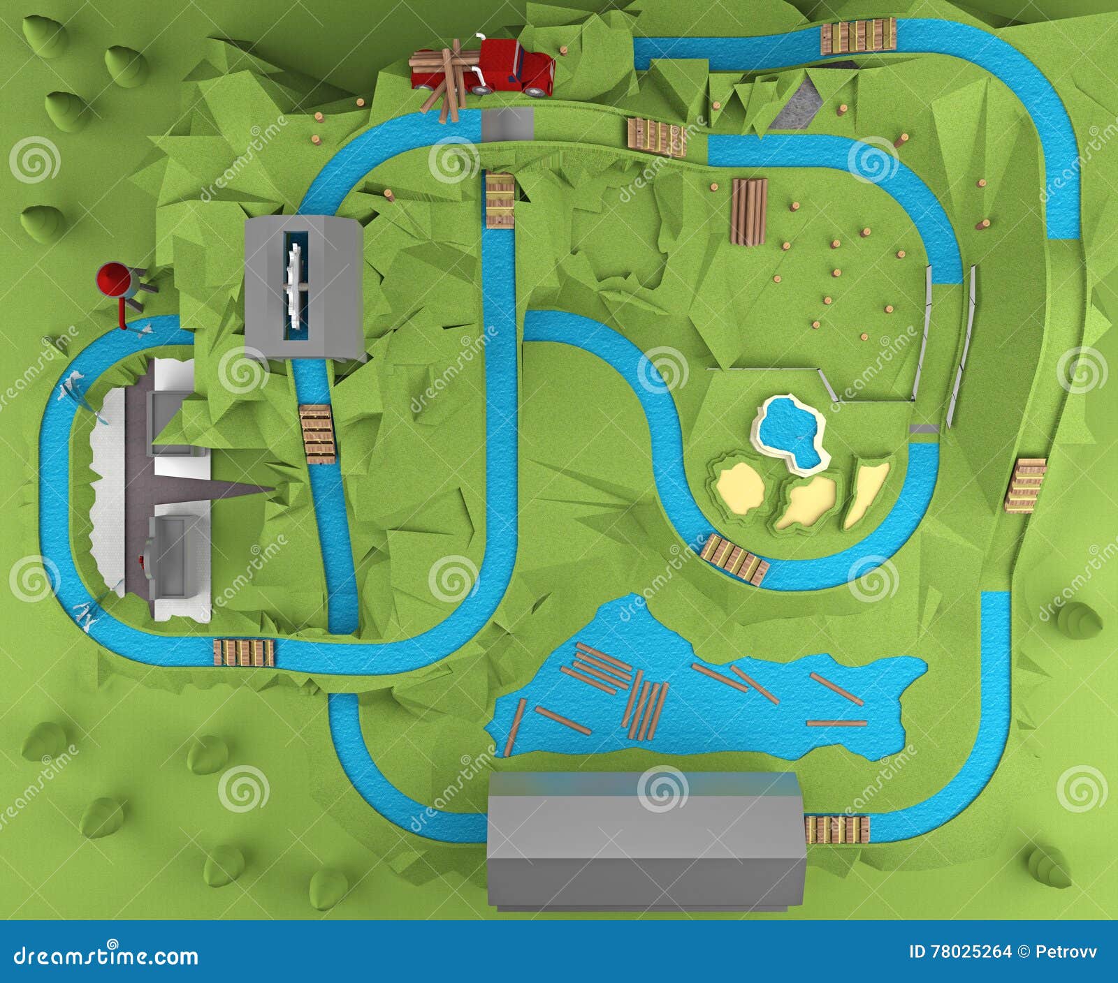 Amusement Park Top View. 3d Rendering Stock Illustration - Illustration ...