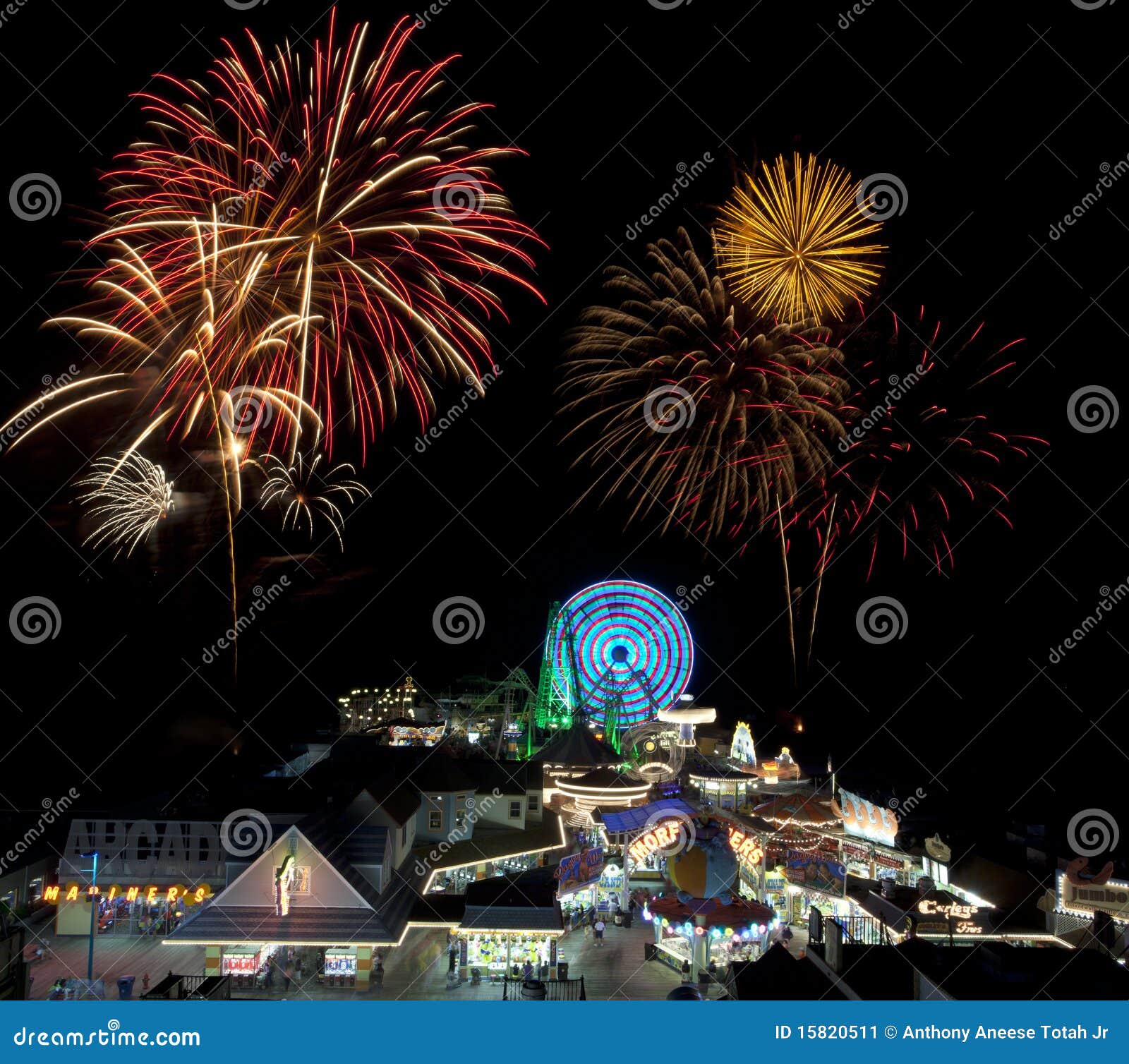 Amusement Ride & Fireworks Editorial Photo - Image of glowing, ferris ...