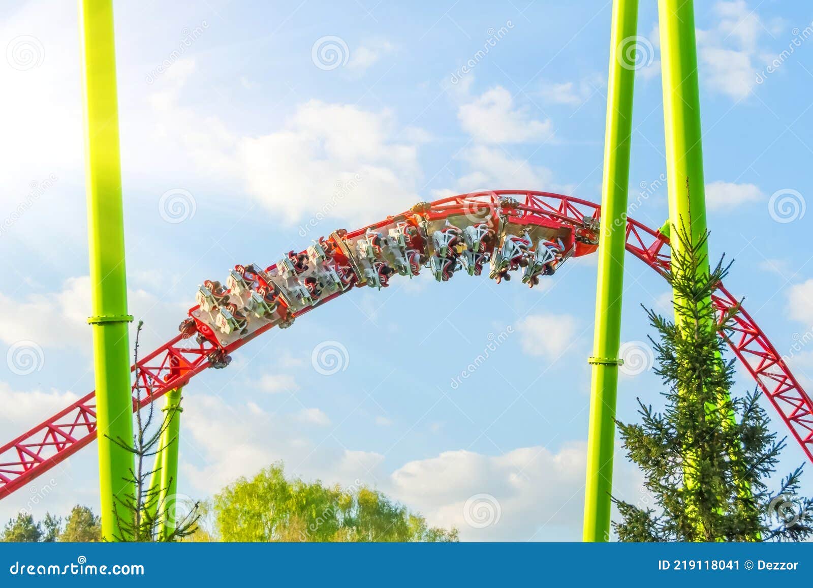 Amusement Trolley Makes Loop Turns Upside Down, Roller Coaster Stock ...