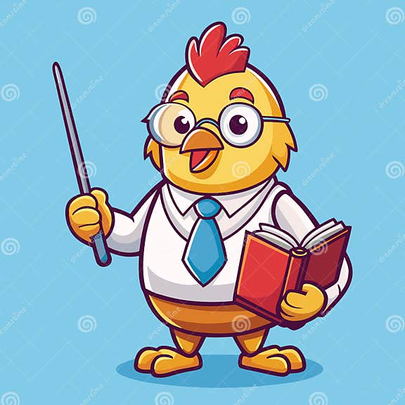 Amusing Cartoon Chicken Teacher Holding Book and Pointer Stock Vector ...
