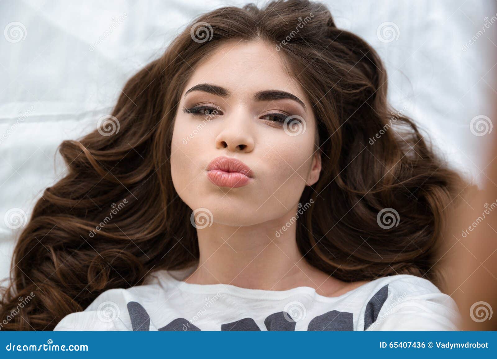 Amusing Charming Woman Taking Selfie and Making Duck Face Stock Photo ...