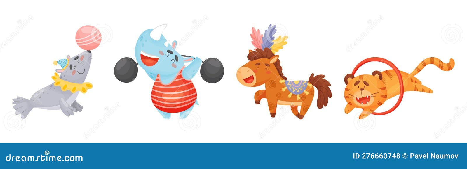 Amusing Circus Animal Performing Trick and Stunt Vector Illustration ...