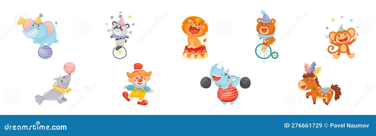 Amusing Circus Animal Performing Trick and Stunt Vector Illustration ...