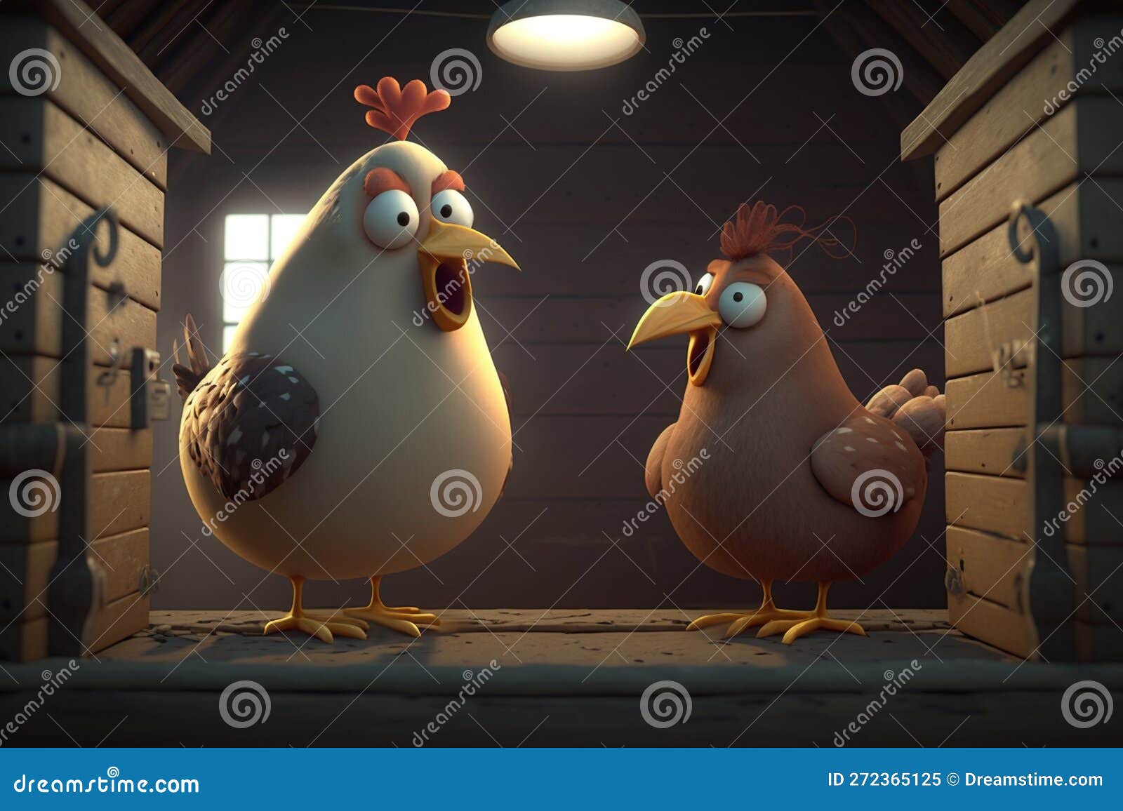 Amusing Conversation between Two Silly-looking Chickens in a Coop Stock ...