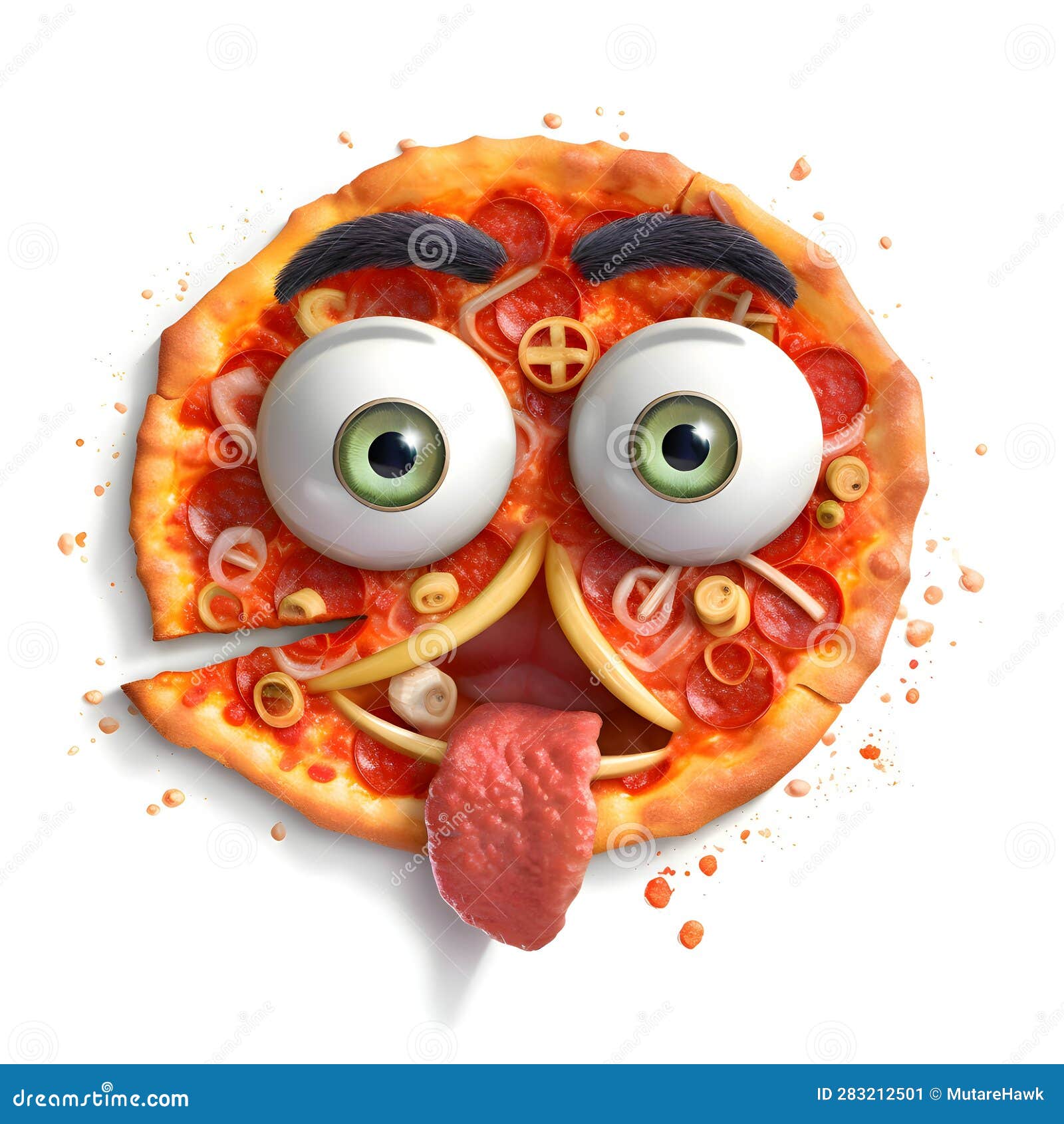 Pizza with Eyes and Tongue Isolated on a White Background Stock Vector ...