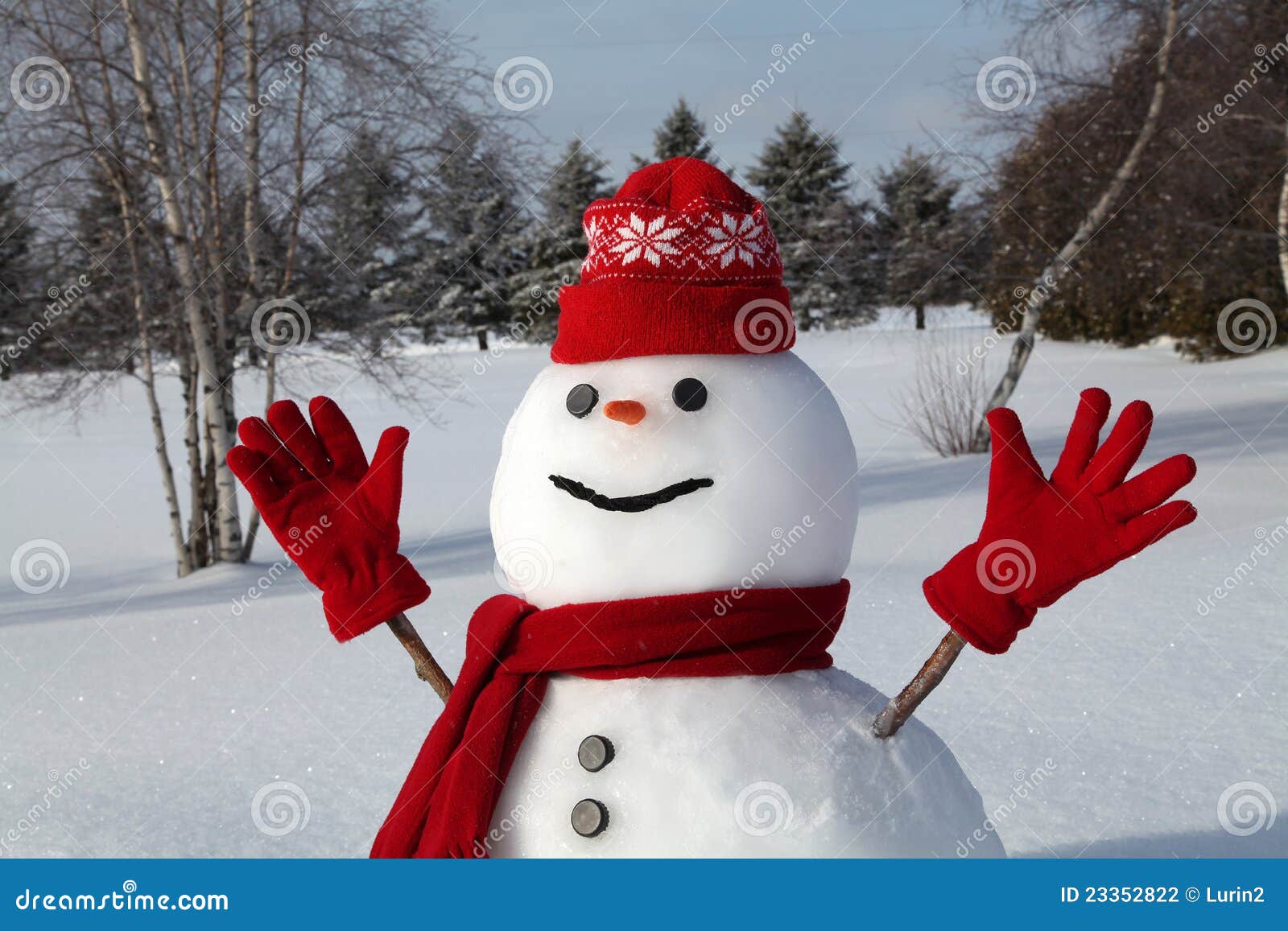 Snowman with Red Scarf and Hat Stock Photo - Image of eyes, close: 23352822