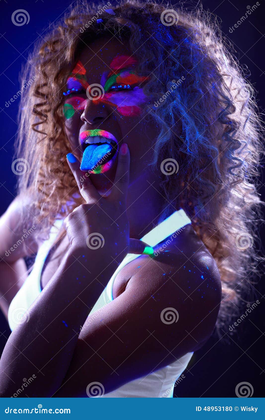 Amusing Visage Model Posing in UV Light Stock Photo - Image of glamour ...