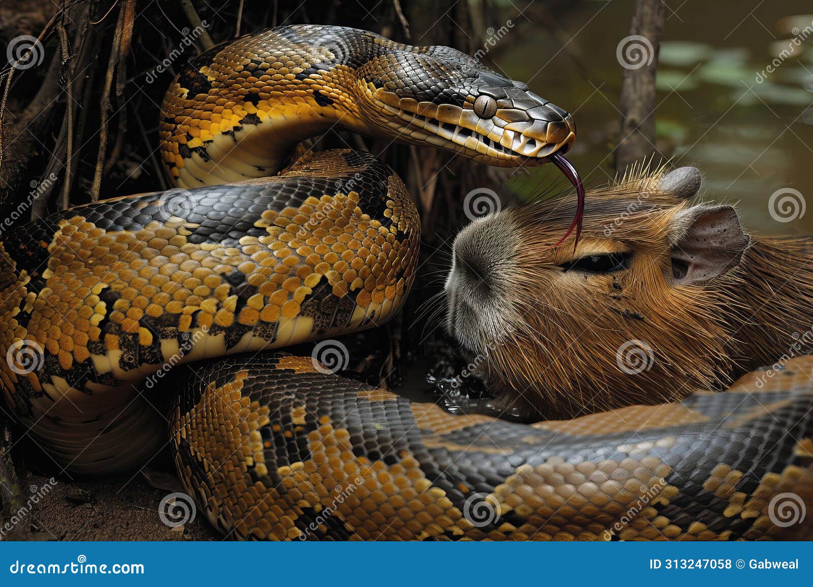 Anaconda Chasing a Capybara, AI Generated Stock Illustration ...