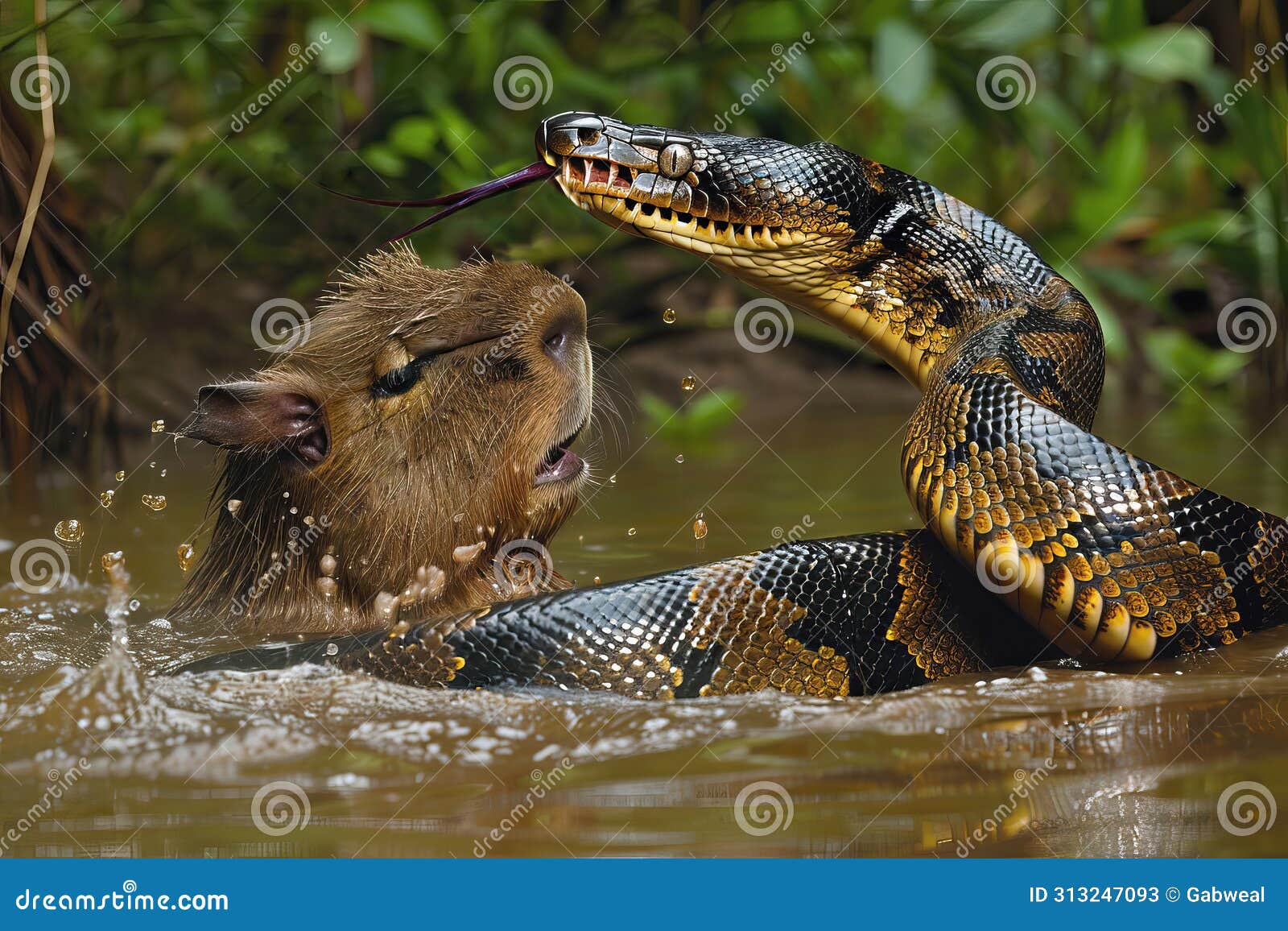 Anaconda Chasing a Capybara, AI Generated Stock Illustration ...