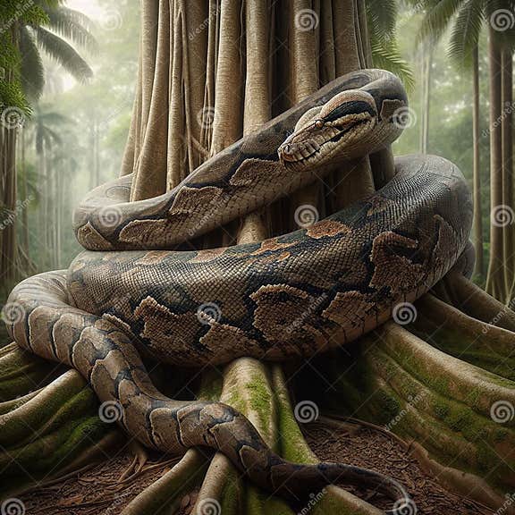 Anaconda Coiled Around. Generative Ai Stock Illustration - Illustration ...