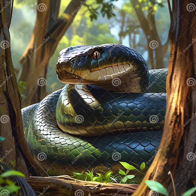 Anaconda Coiled Around. Generative Ai Stock Illustration - Illustration ...