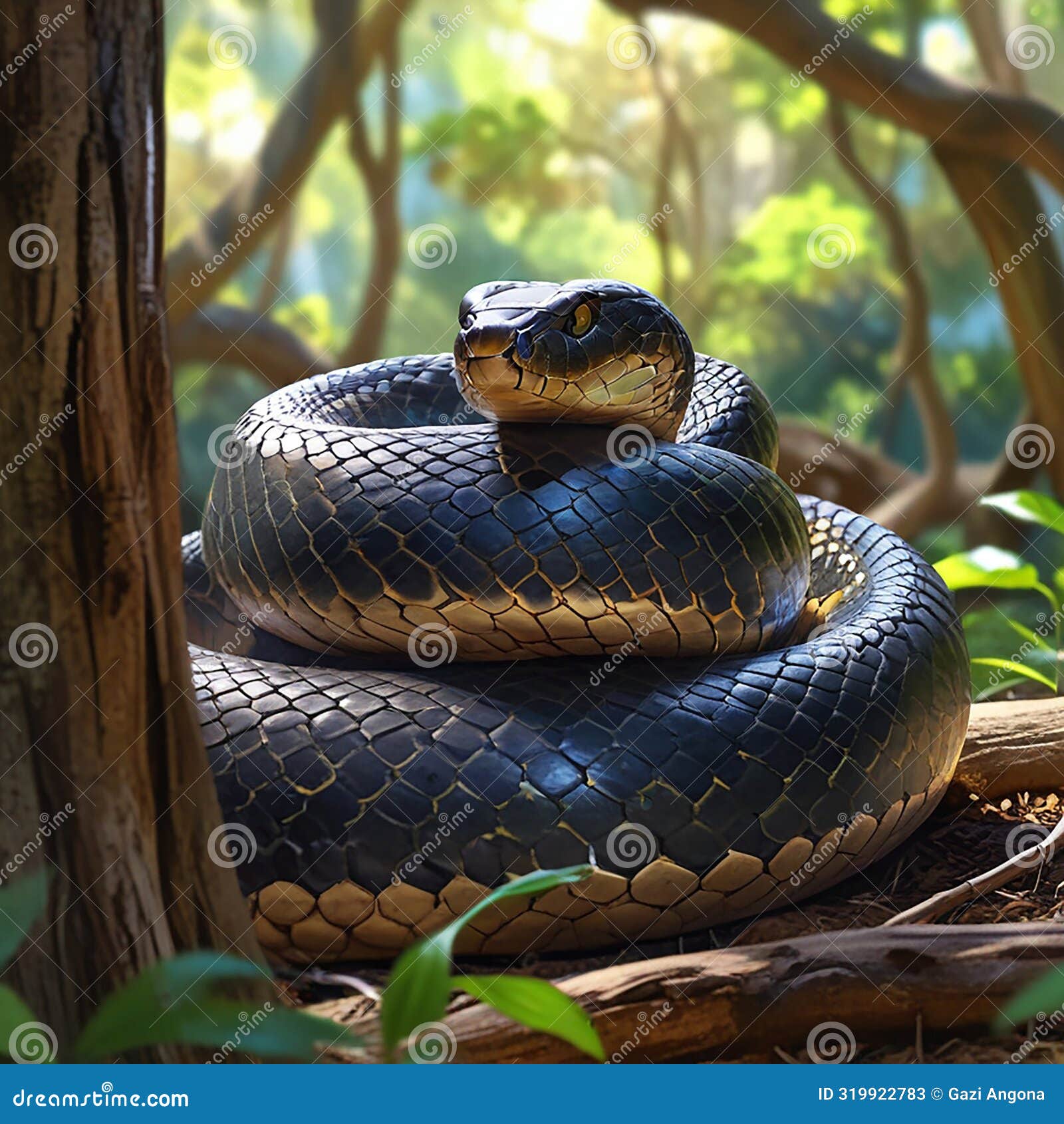 Anaconda Coiled Around. Generative Ai Stock Illustration - Illustration ...