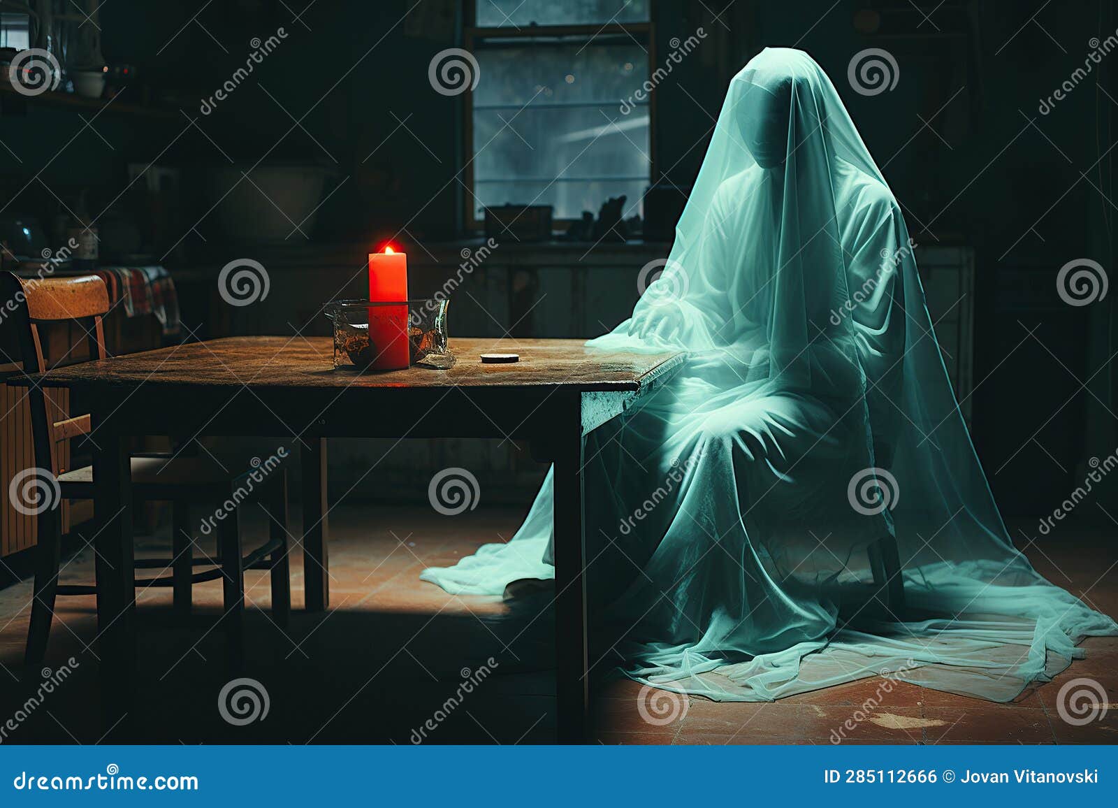 Anaglyphic Photography of a Table Painted Black with a White Ghost ...