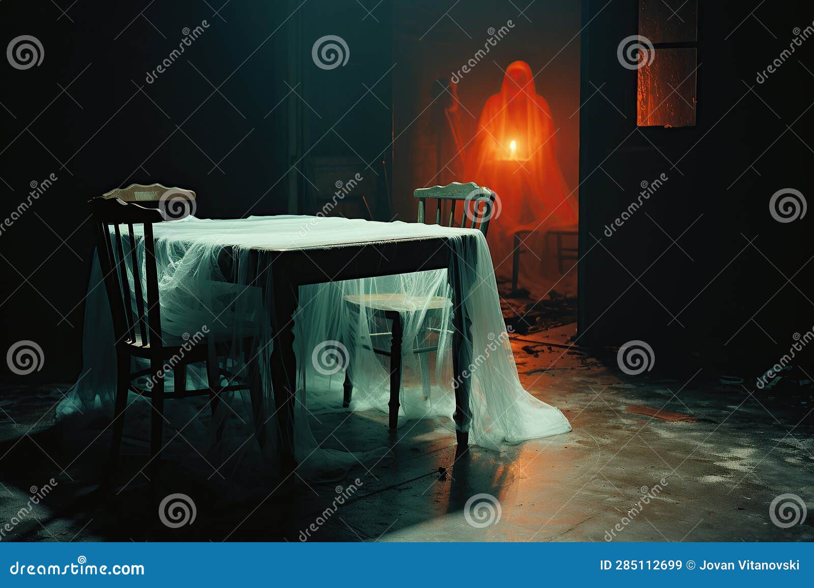 Anaglyphic Photography of a Table Painted Black with a White Ghost ...