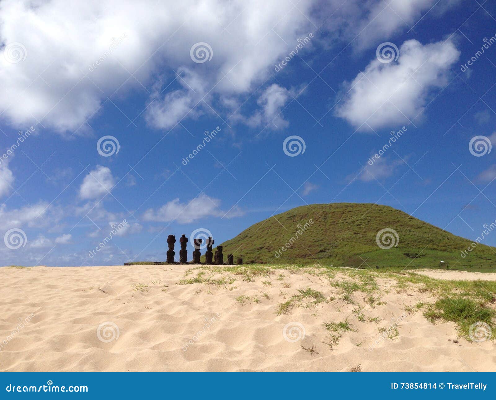 Anakena beach stock photo. Image of moai, hill, chile - 73854814