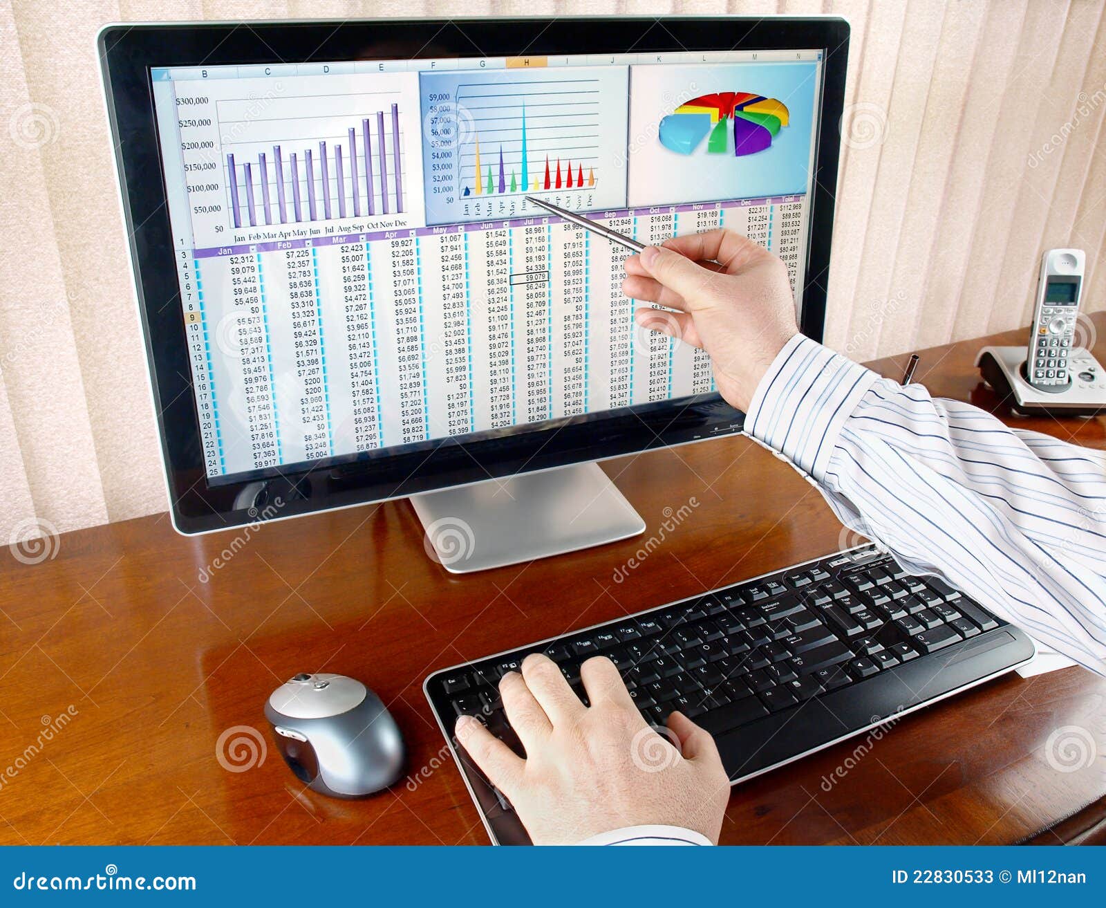 Analizing data on computer stock image. Image of balanced - 22830533