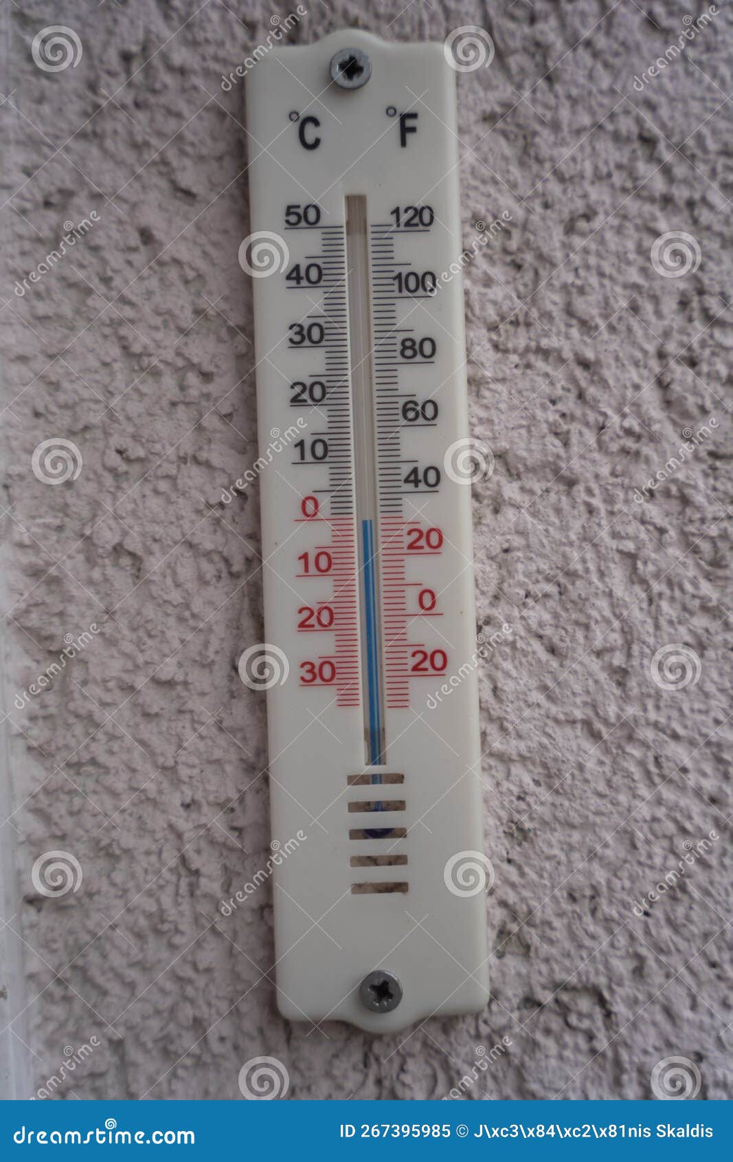 Analog Alcohol Outside Thermometer Showing 0 Degrees Celsius or 32 ...