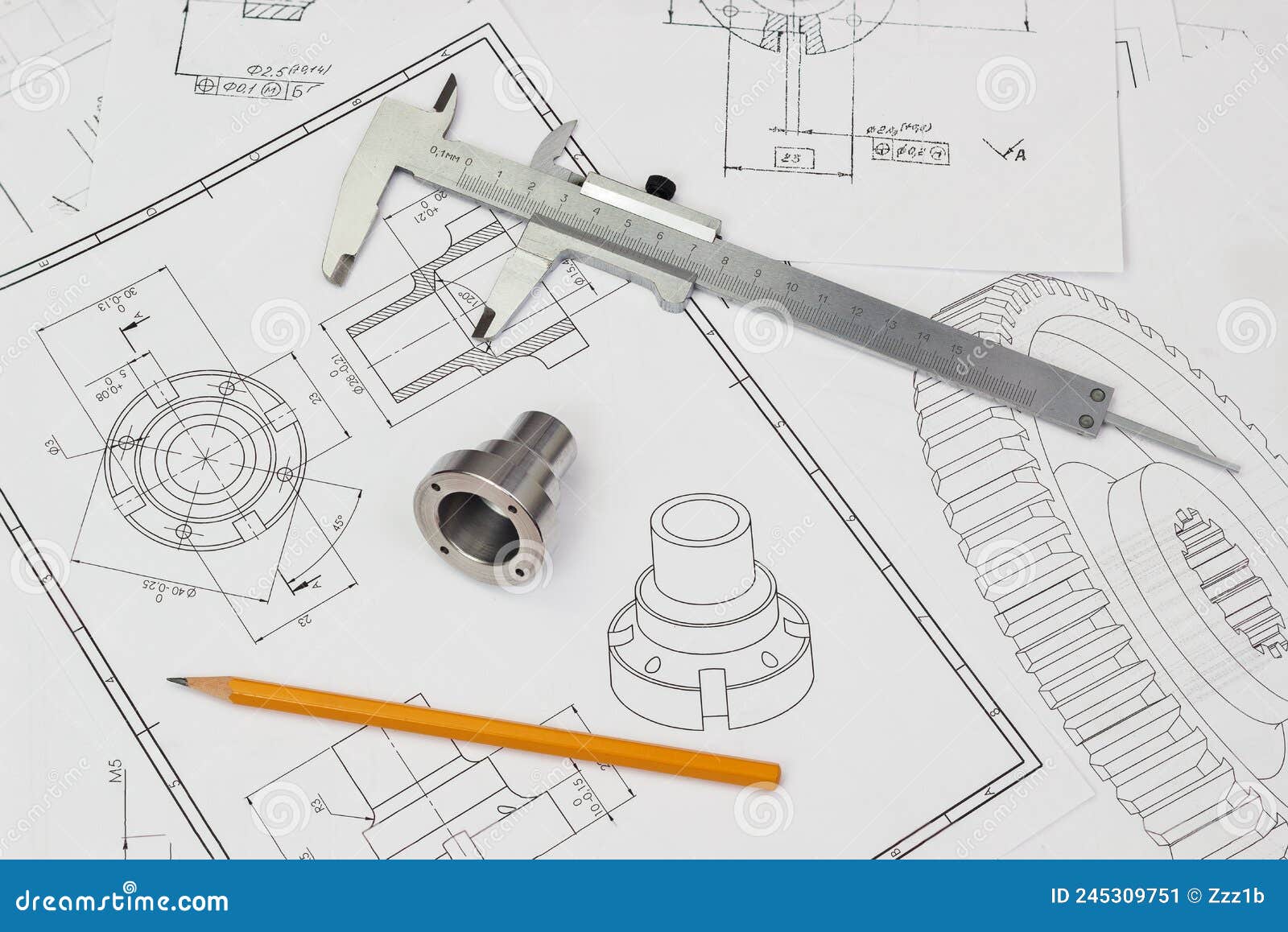 Analog Caliper Detail. Accurate Measuring Of A Ball Bearing Diameter On ...