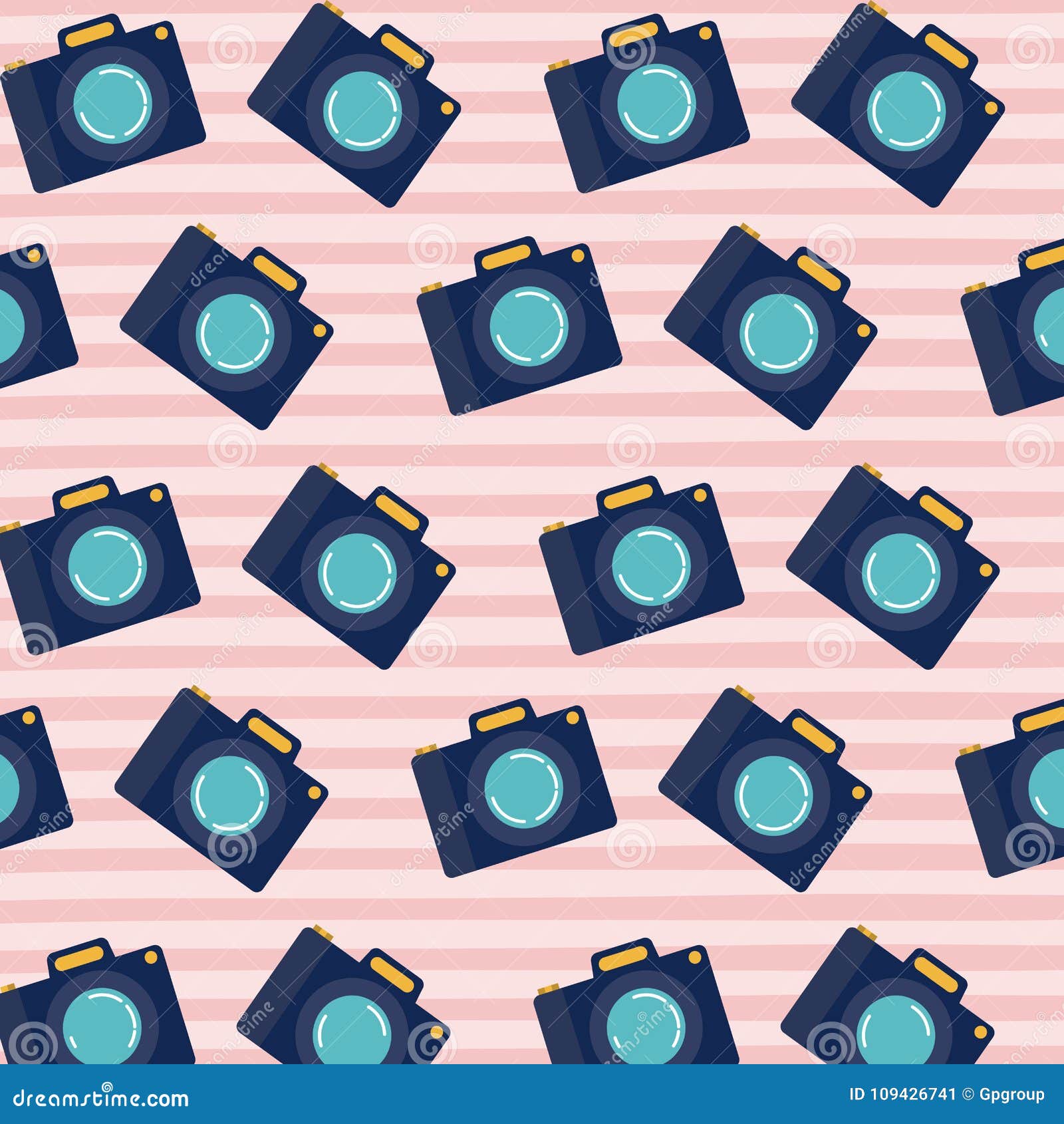Analog Camera Pattern Set on Pop Art Linear Color Background Stock ...